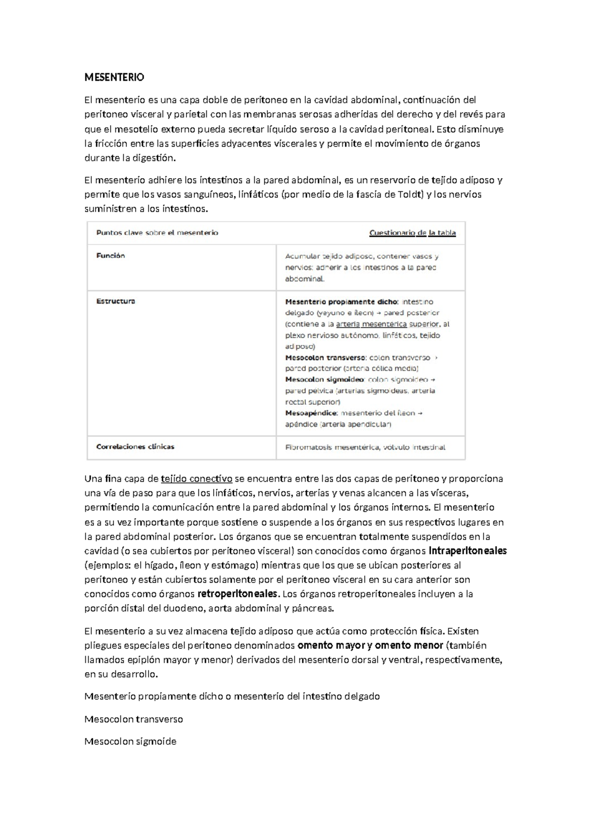 Mesenterio: Estructura, Función y Patologías Relevantes en Anatomía ...