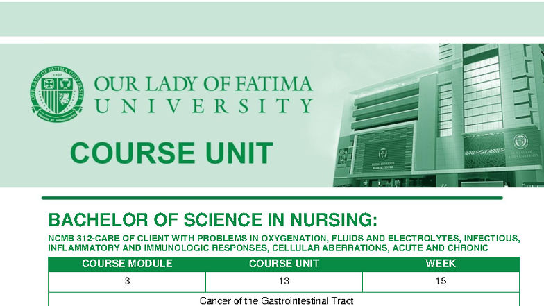 MS1 CU 13 - Lecture Notes on Nursing Management of Colorectal Cancer ...