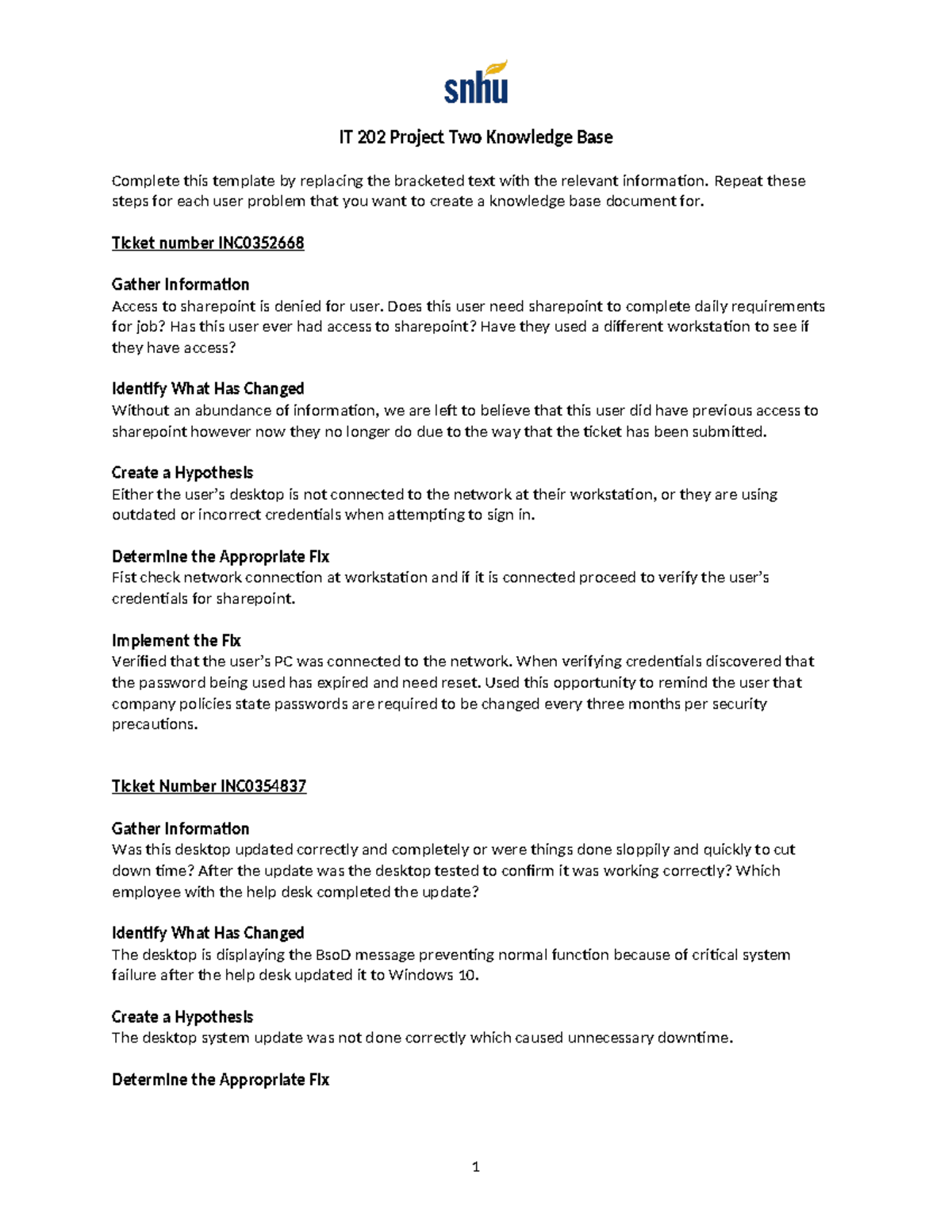 IT 202 Mod 5 - Project 2 Knowledge Base & Troubleshooting Guide - Studocu
