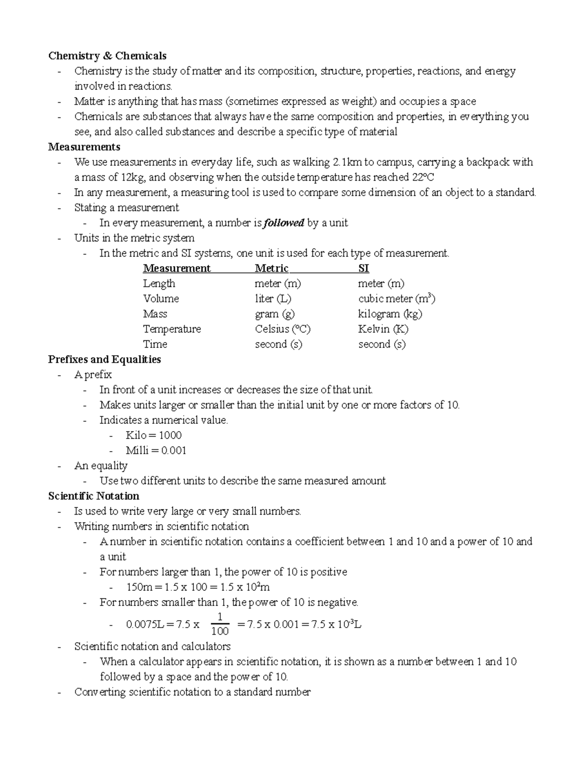 Chem 30A Lecture: Chapter 1 - Chemistry, Measurements & Notation - Studocu