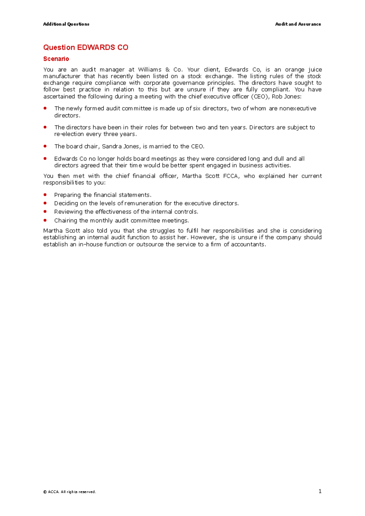 AA AQB Edwards Co Audit & Assurance Questions Analysis - Studocu