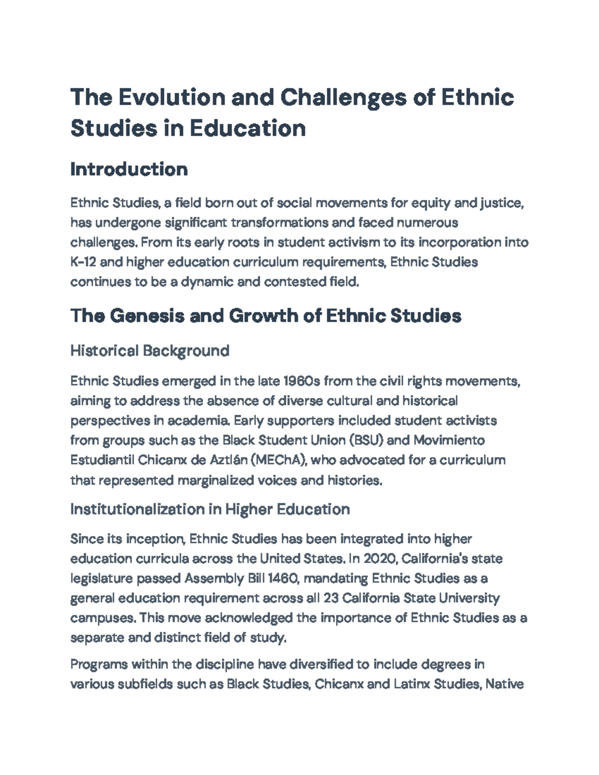 Ethnic Studies in Education: Evolution, Challenges, and Future ...