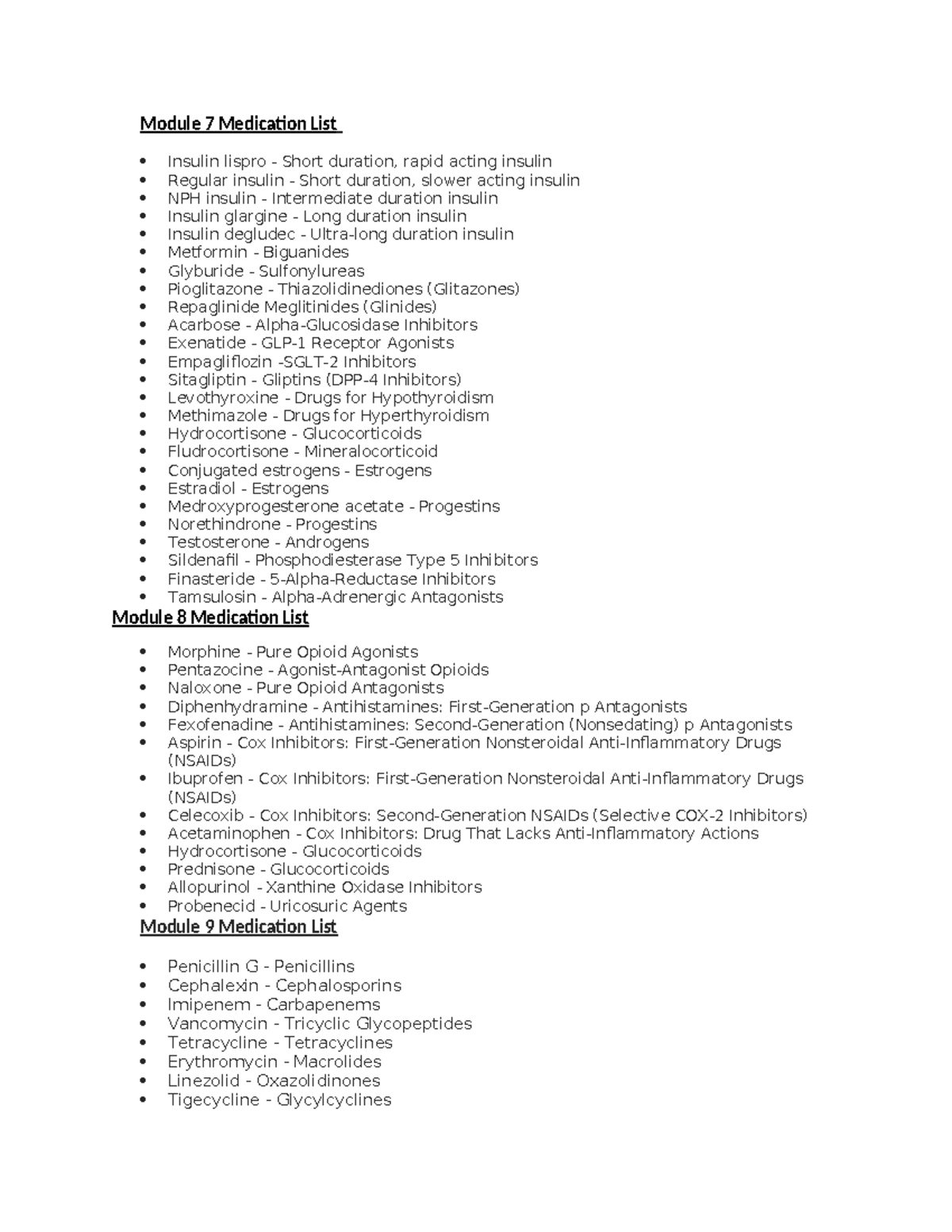 Pharm 101 Medication List for Final Exam Preparation - Studocu