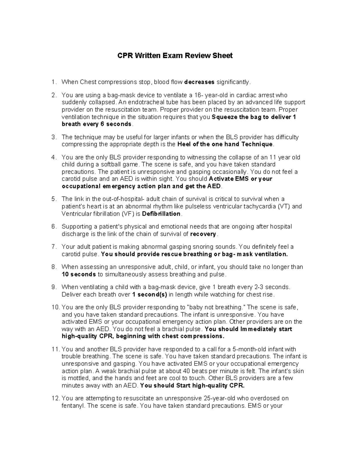 ASHI CPR Written Test Review Sheet Study Guide for Success - Studocu