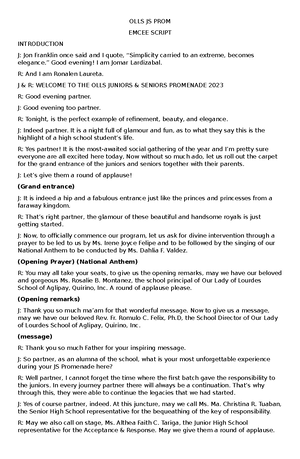 Script FOR THE English Month Culminating Activity - SCRIPT FOR THE ...