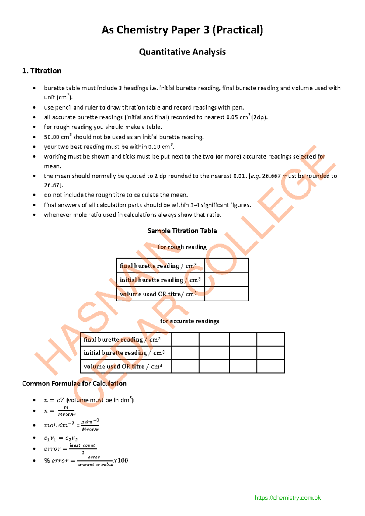 CHM-P3-Notes: Practical Titration and Energetics Guide AS Level - Studocu