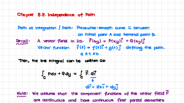 ENGR233 - Chapter 9: Independence of Path in 2D Vector Fields - Studocu