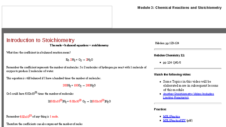 M3: Chemical Reactions & Stoichiometry - Intro to Stoichiometry - Studocu