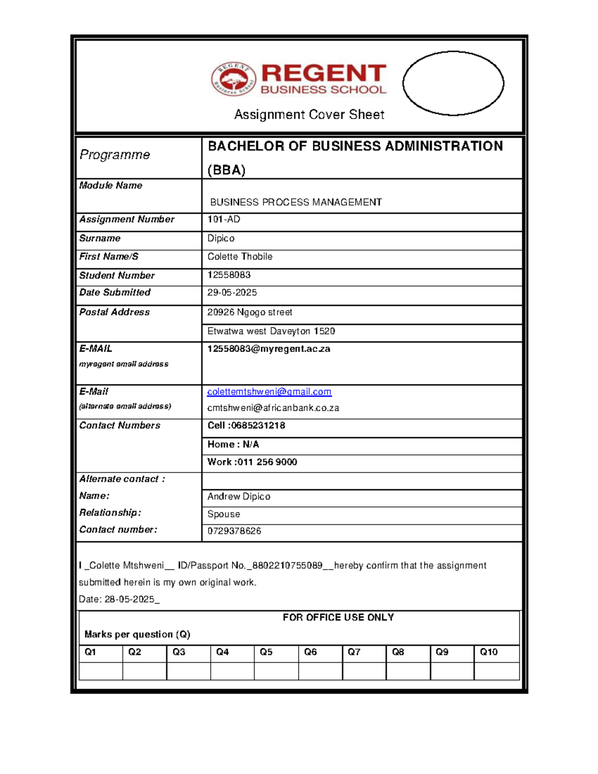 BBA Assignment Cover Sheet: Business Process Management Insights - Studocu