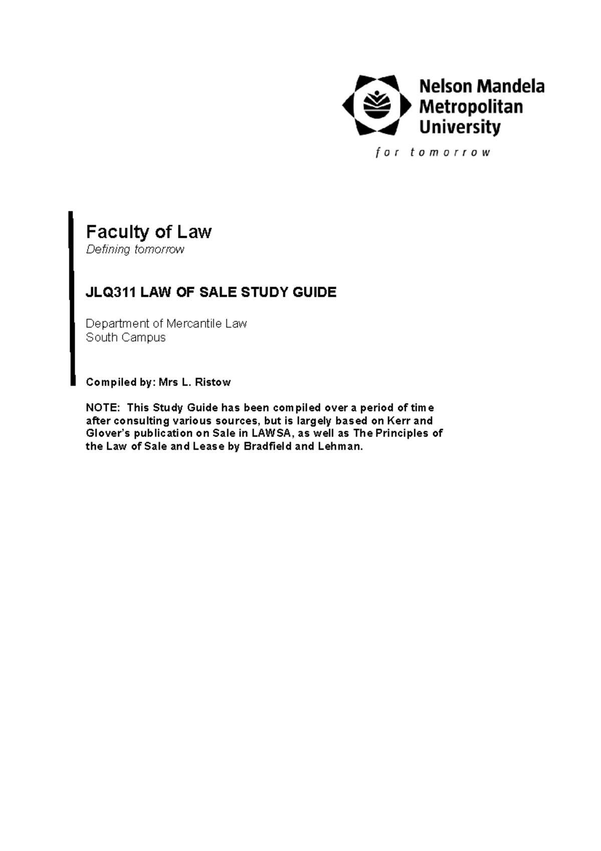 JLQ311 Law of Sale: Comprehensive Study Guide & Key Concepts - Studocu