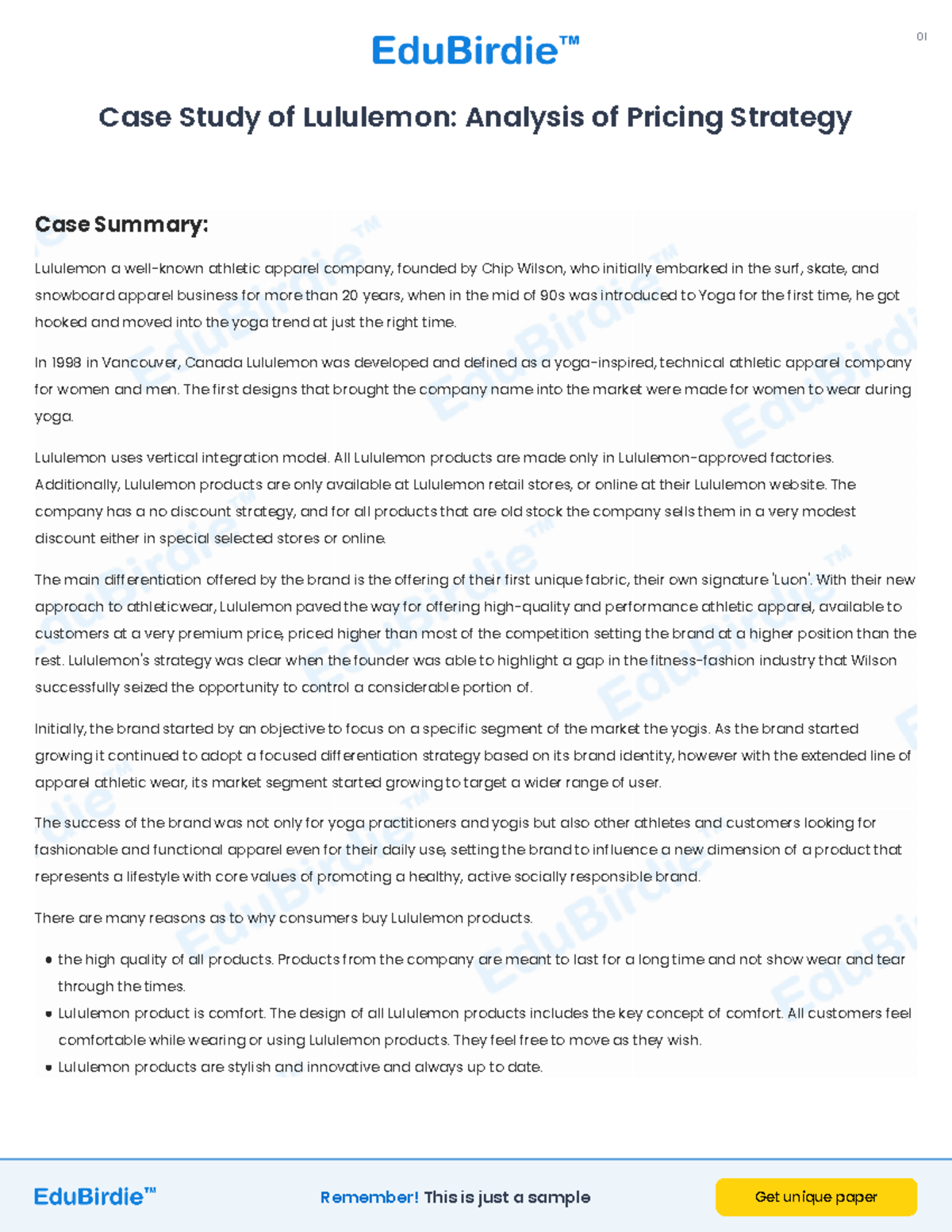 Lululemon Case Study: Analyzing Pricing Strategy Insights and Impact - Studocu