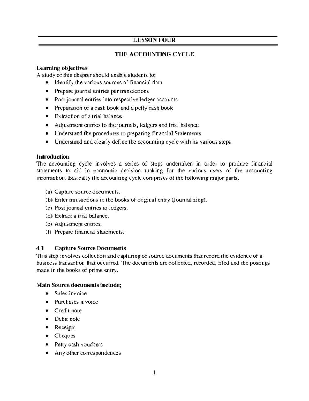 FA 260113: Lesson 4 - The Accounting Cycle Overview and Procedures ...