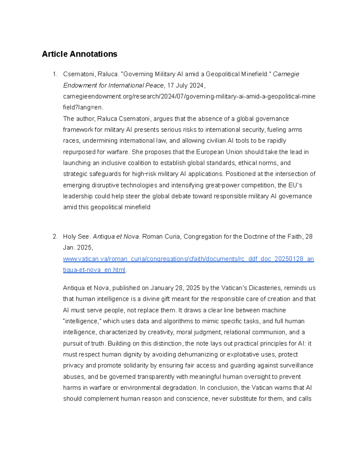 Article Annotations on Military AI Governance and Ethics - Studocu