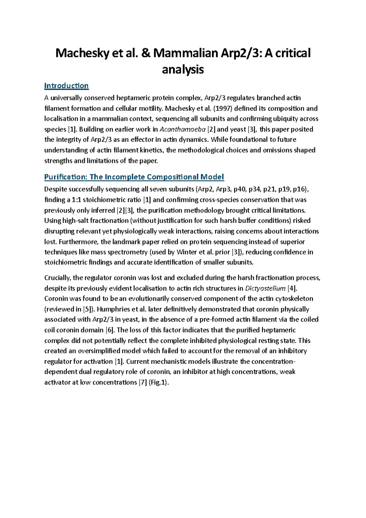 Machesky et al. (1997) Mammalian Protein Complex: A Critical Analysis ...