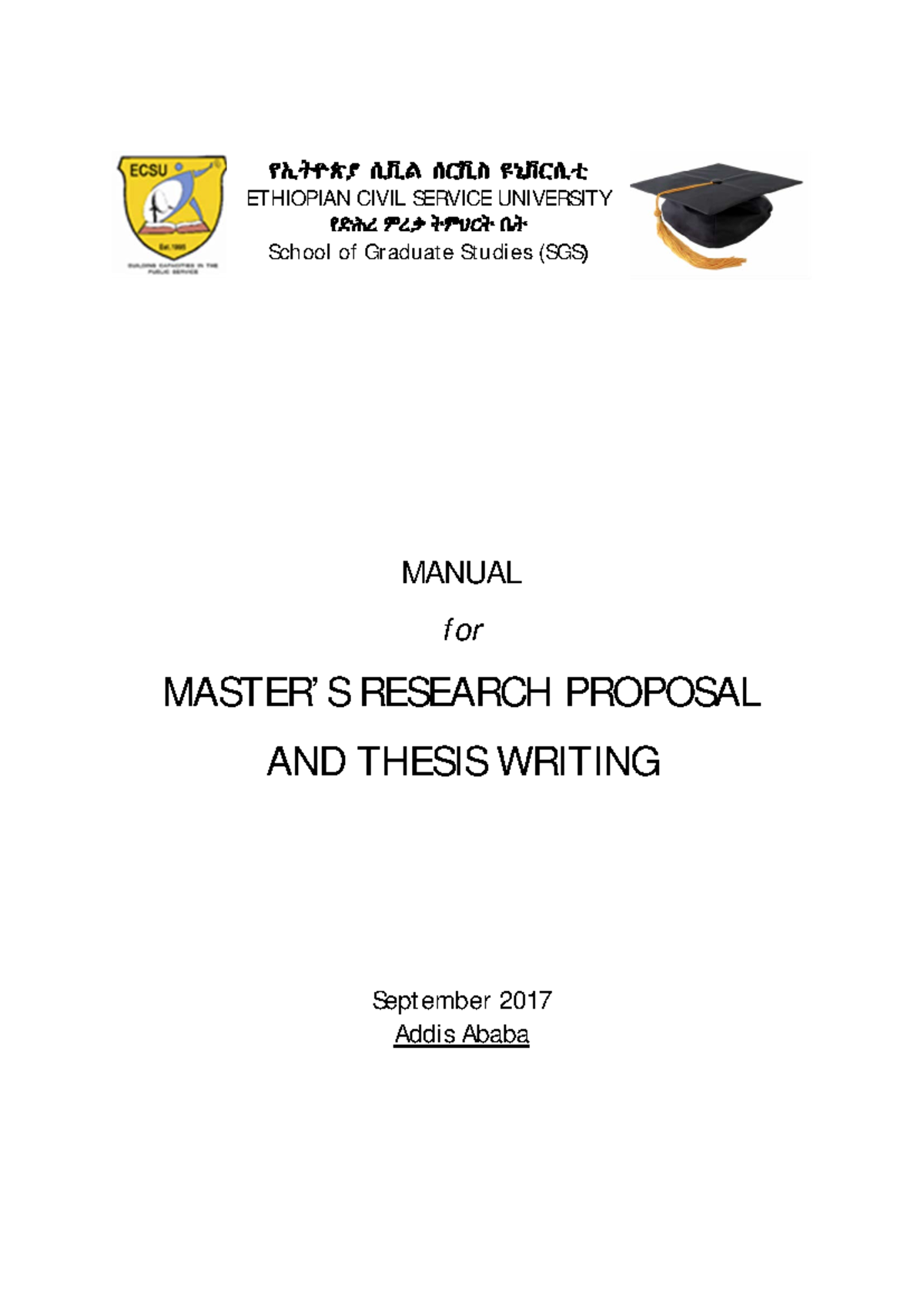 Master's Research Proposal and Thesis Writing Manual (SGS) - Studocu