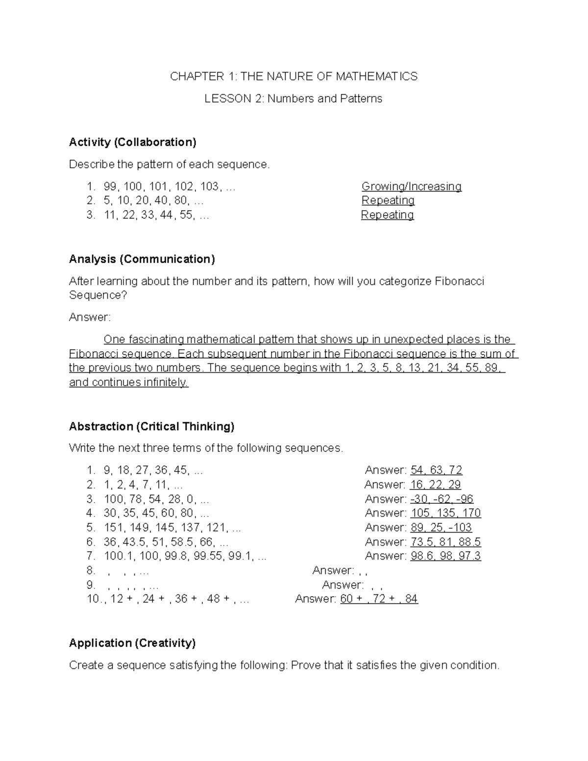 Chapter 1 Lesson 2: Exploring Numbers and Patterns in Math - Studocu