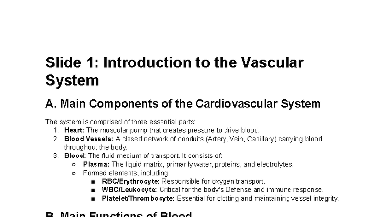 Cardiovascular System Presentation: Key Concepts & Functions - Studocu