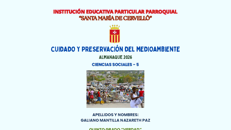 Almanaque 2026: Cuidado y Preservación del Medioambiente - 5to Grado ...