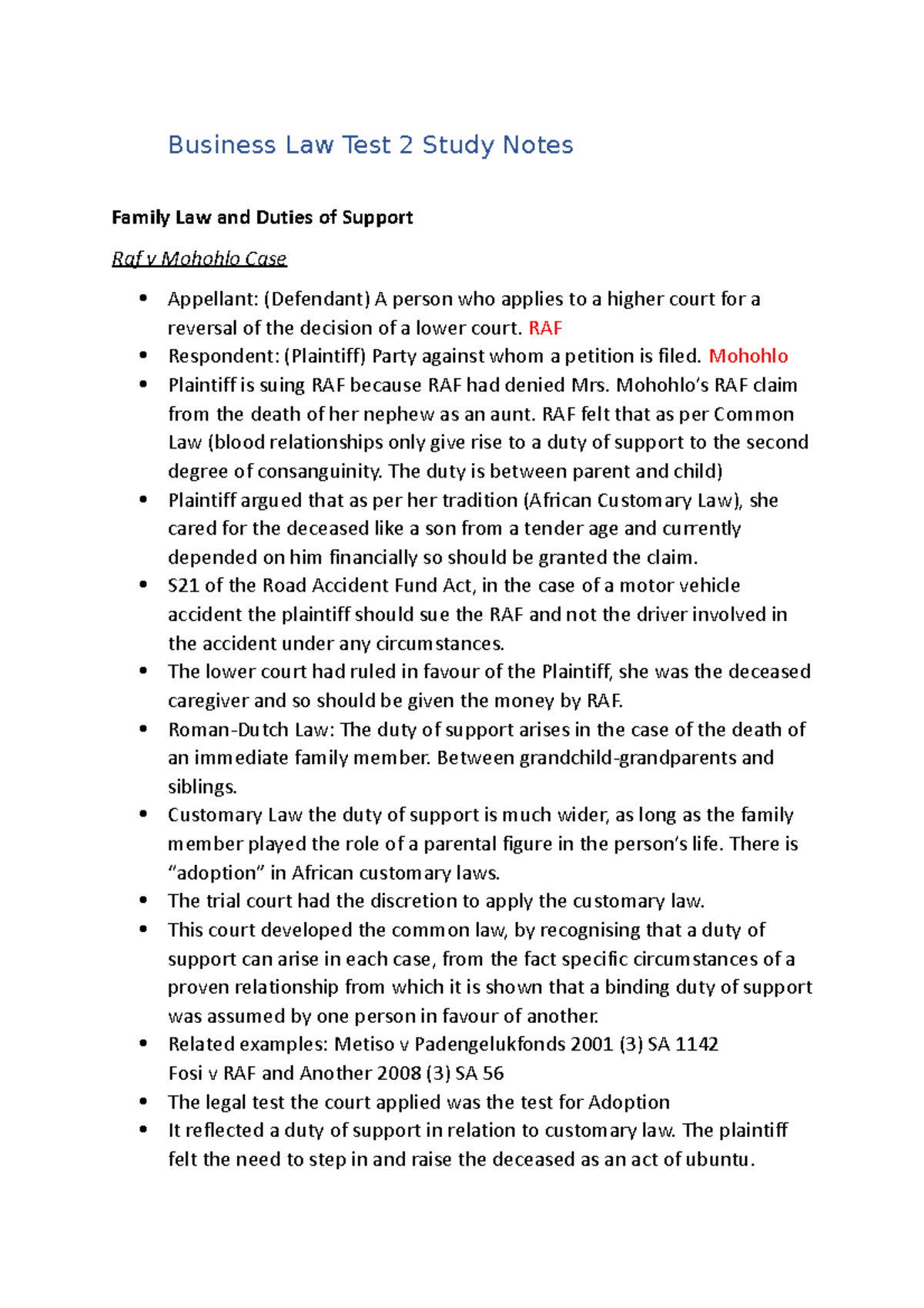 Business Law Test 2: In-Depth Study Notes on Family Law & Contracts ...