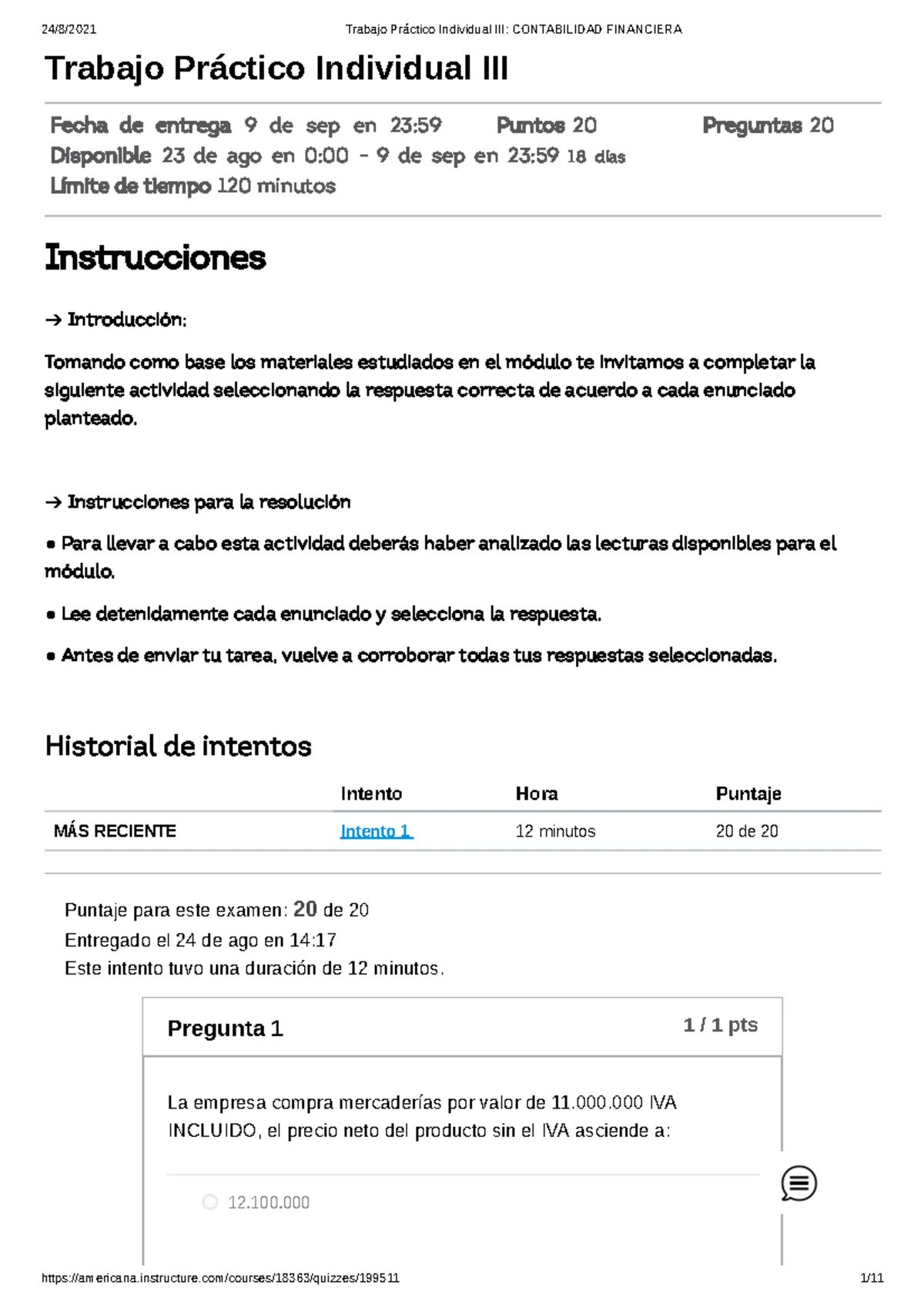 Examen Final 1 - Contabilidad Financiera: Instrucciones y Preguntas - Studocu