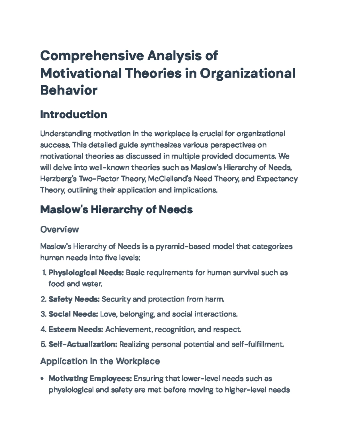 Comprehensive Study of Motivational Theories in the Workplace ...