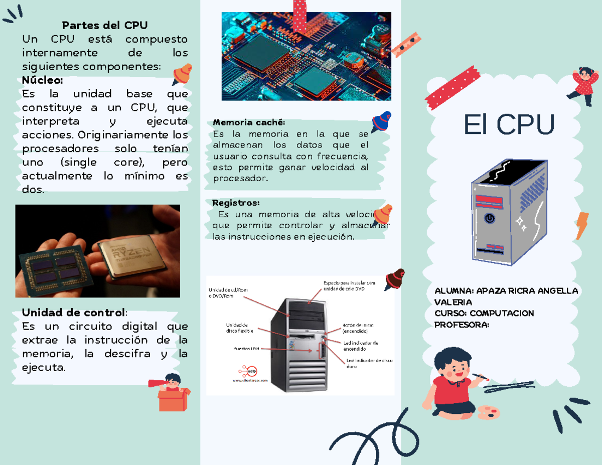 Triptico CPU - El CPU Partes del CPU Un CPU está compuesto internamente ...