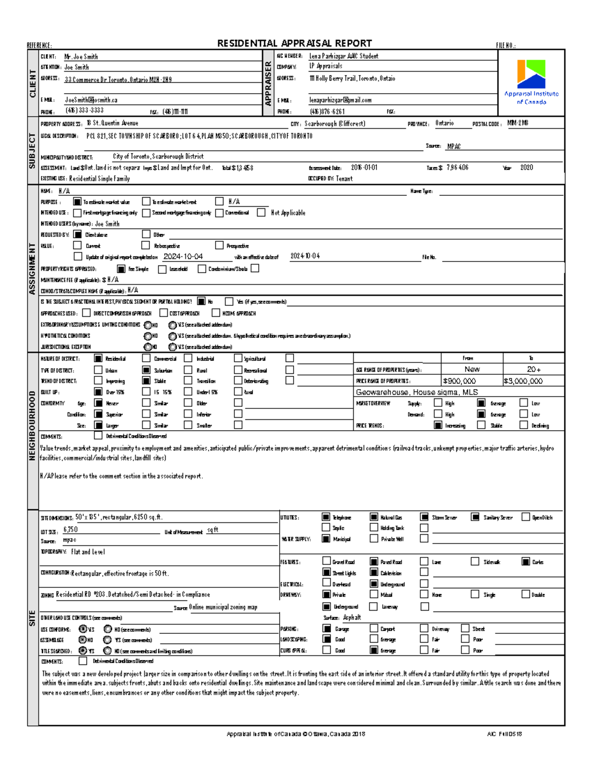 Residential Appraisal Form - AIC Full 0518 Documentation - Studocu