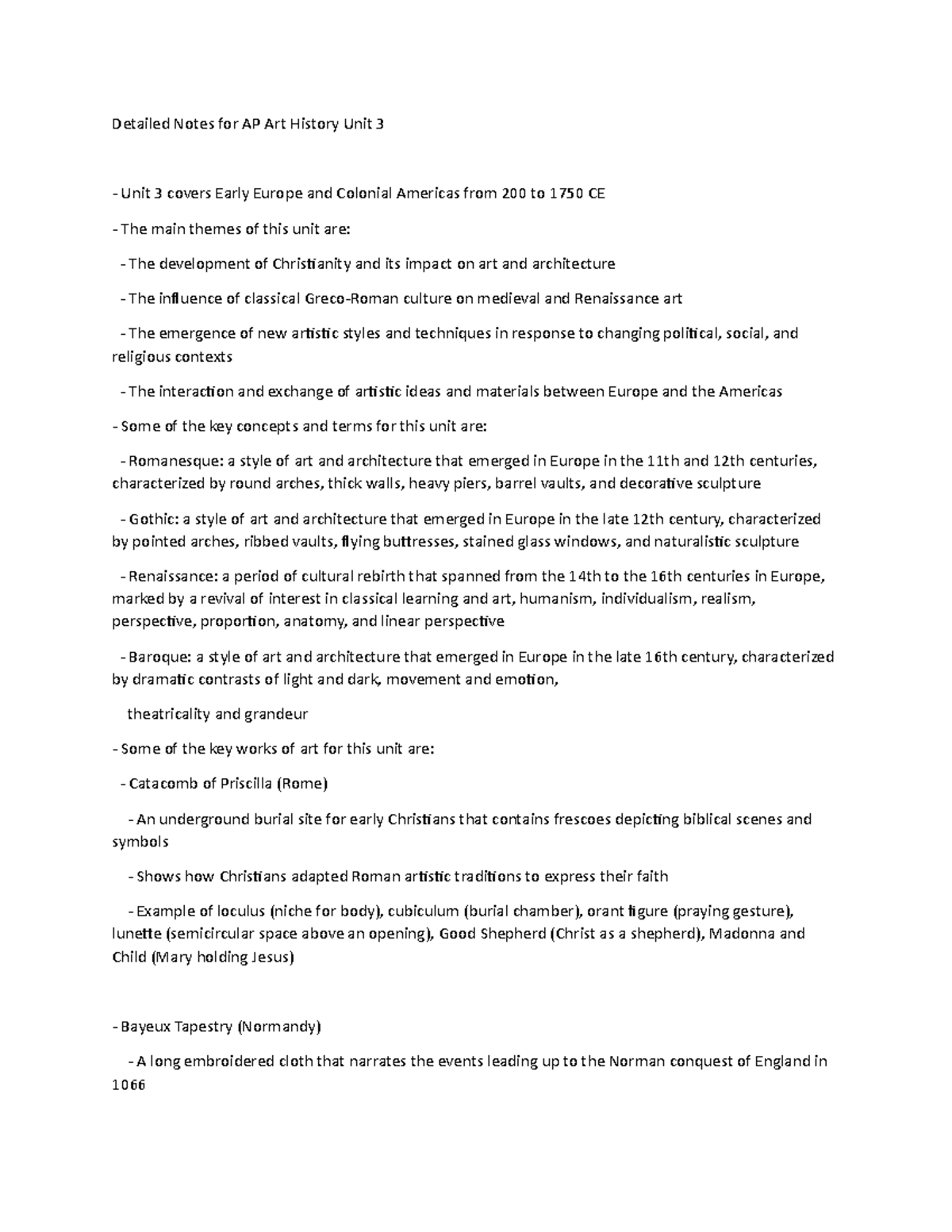 AP Art History Unit 3 - Detailed Class Notes on Early Europe & Colonial ...