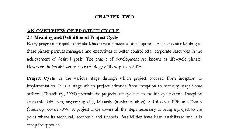 CH2 - Overview of Project Cycle Phases and Models - Studocu