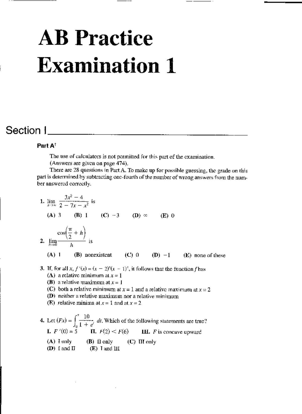 AB Practice Examination 1: Multiple Choice Questions Overview - Studocu