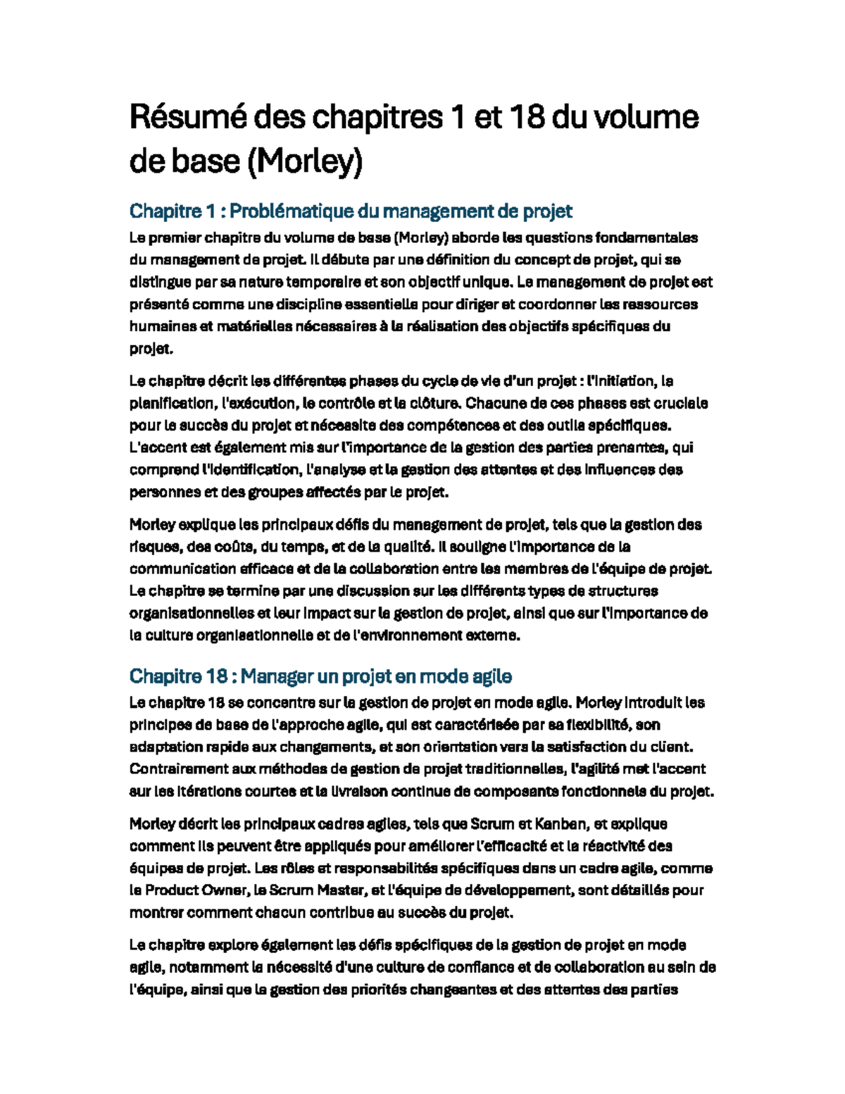 Chapitres 1 et 18 du volume de base (Morley) - Résumé des chapitres 1 ...