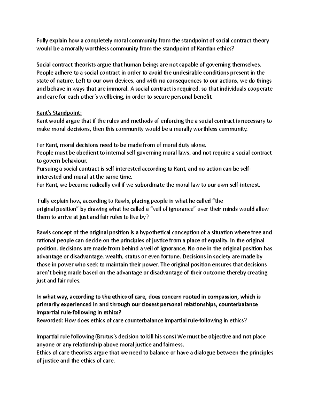 Ethics Final EXAM Study Notes - Fully explain how a completely moral ...