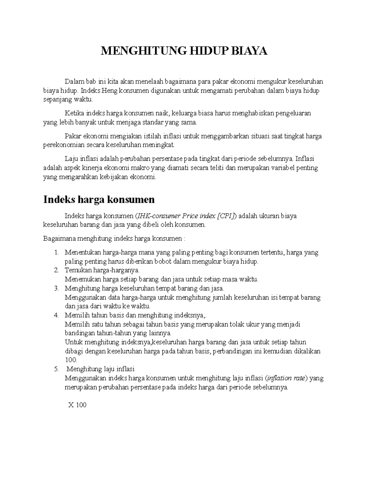 Menghitung Biaya Hidup dan Inflasi: Kajian Ekonomi dalam CPI - Studocu