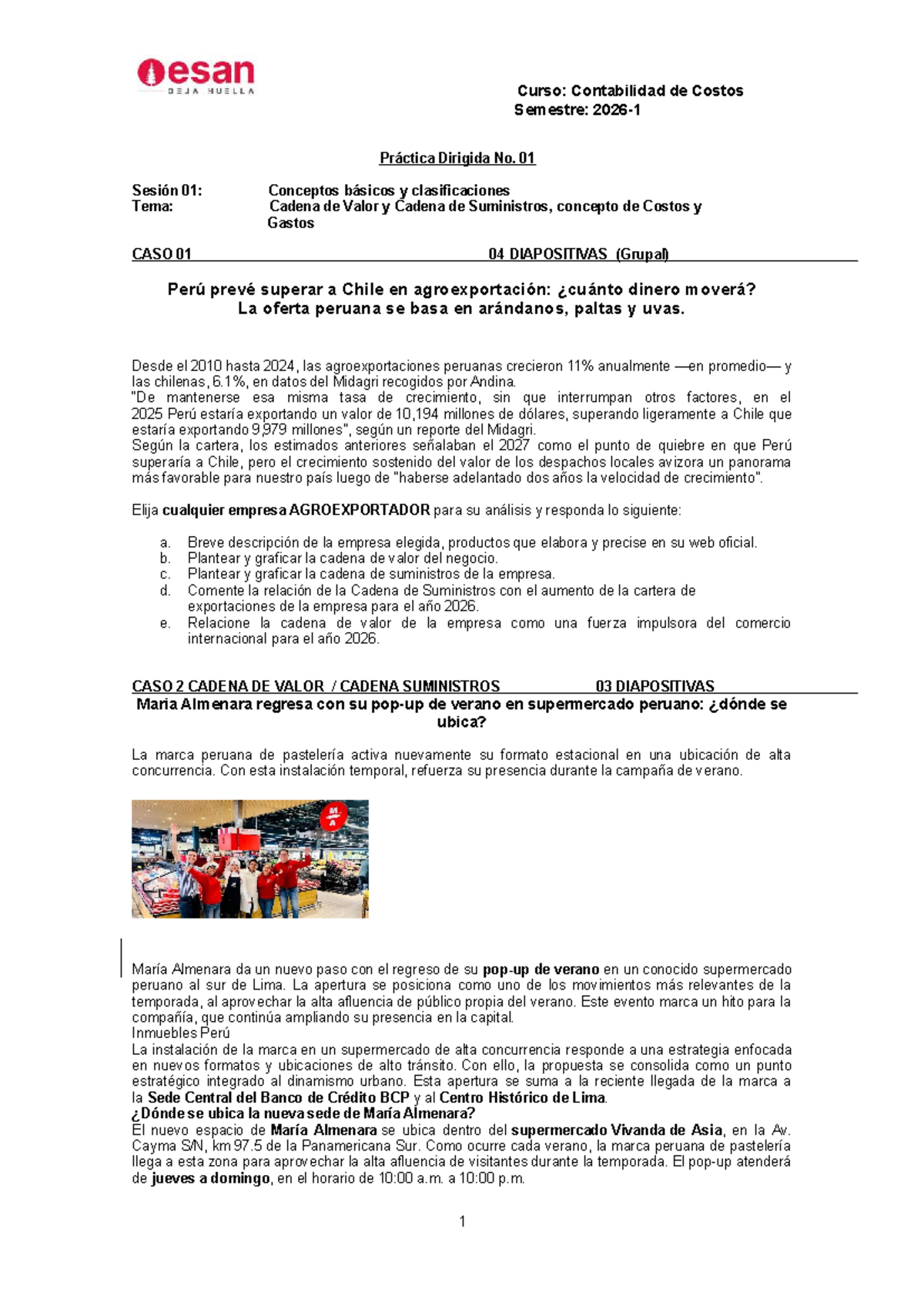 PD1 - Contabilidad de Costos 2026-1: Análisis de Cadenas de Valor y ...