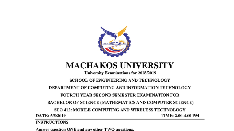 SCO 412: Mobile Computing & Wireless Tech Exam 2 Notes - Studocu