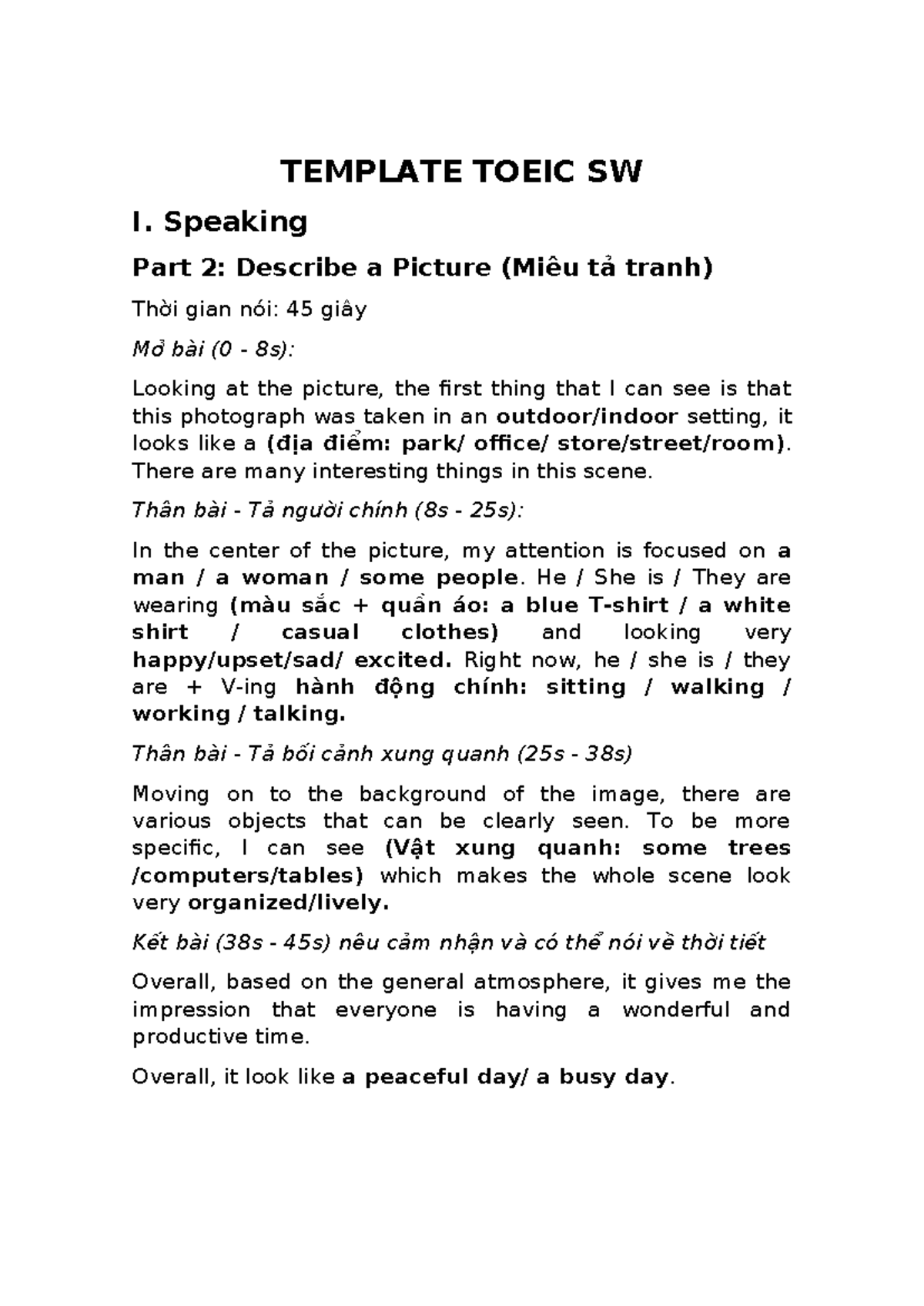Template for TOEIC Speaking & Writing Preparation - Studocu