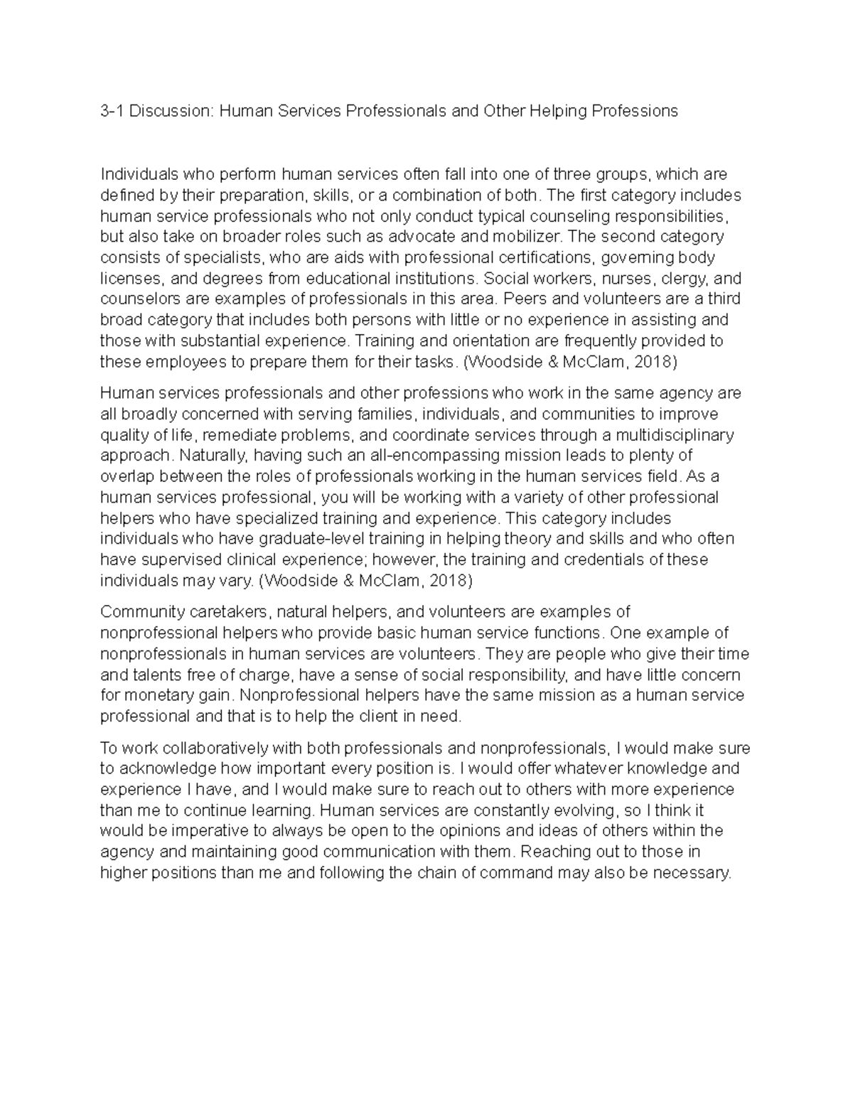 HSE 101 3-1 Discussion: Roles of Human Services Professionals - Studocu