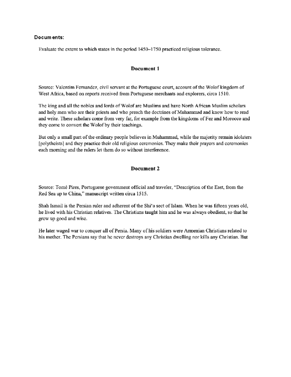 DBQ: Religious Tolerance and Intolerance in Empires (1450-1750) - Studocu