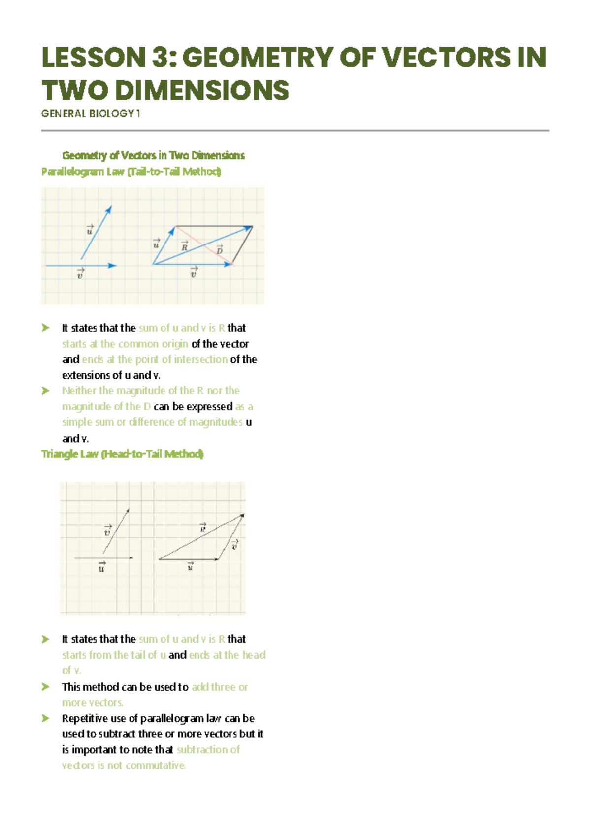 LESSON 3: GEOMETRY OF VECTORS IN 2D - GENERAL BIOLOGY 1 - Studocu