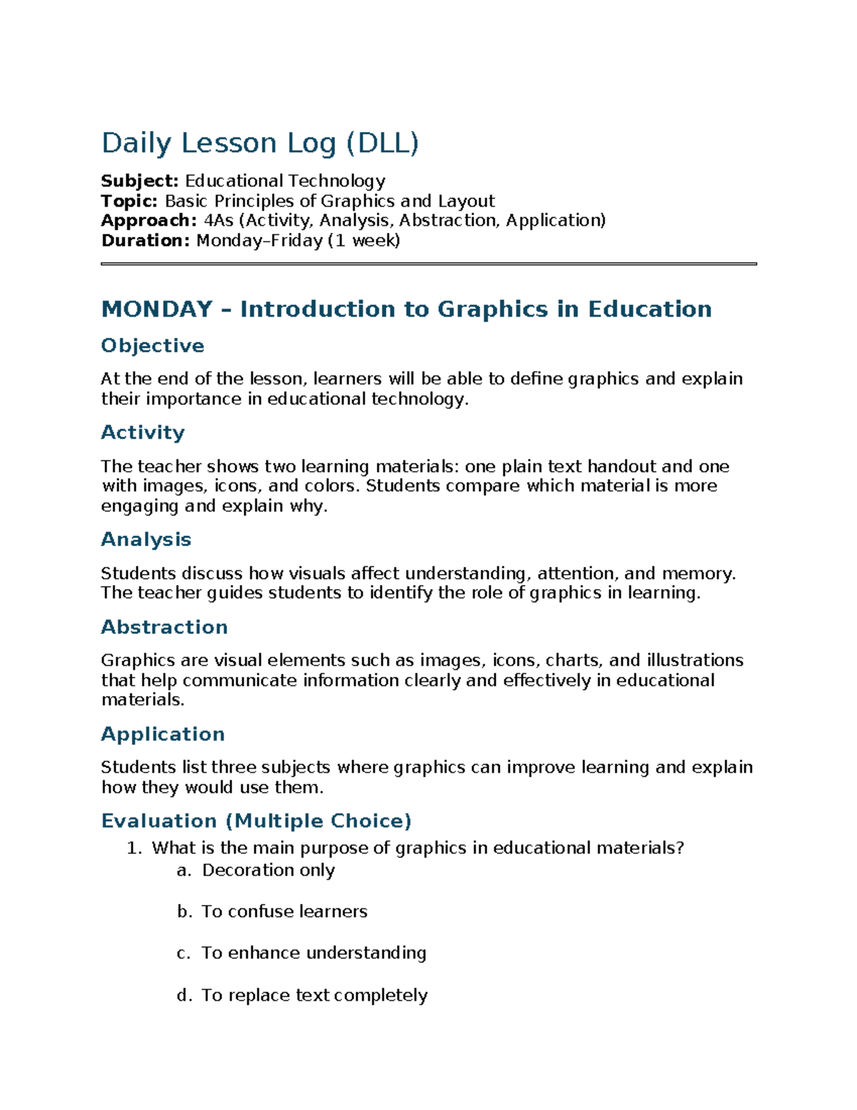 4As DLL: Basic Principles of Graphics & Layout in EdTech - Studocu