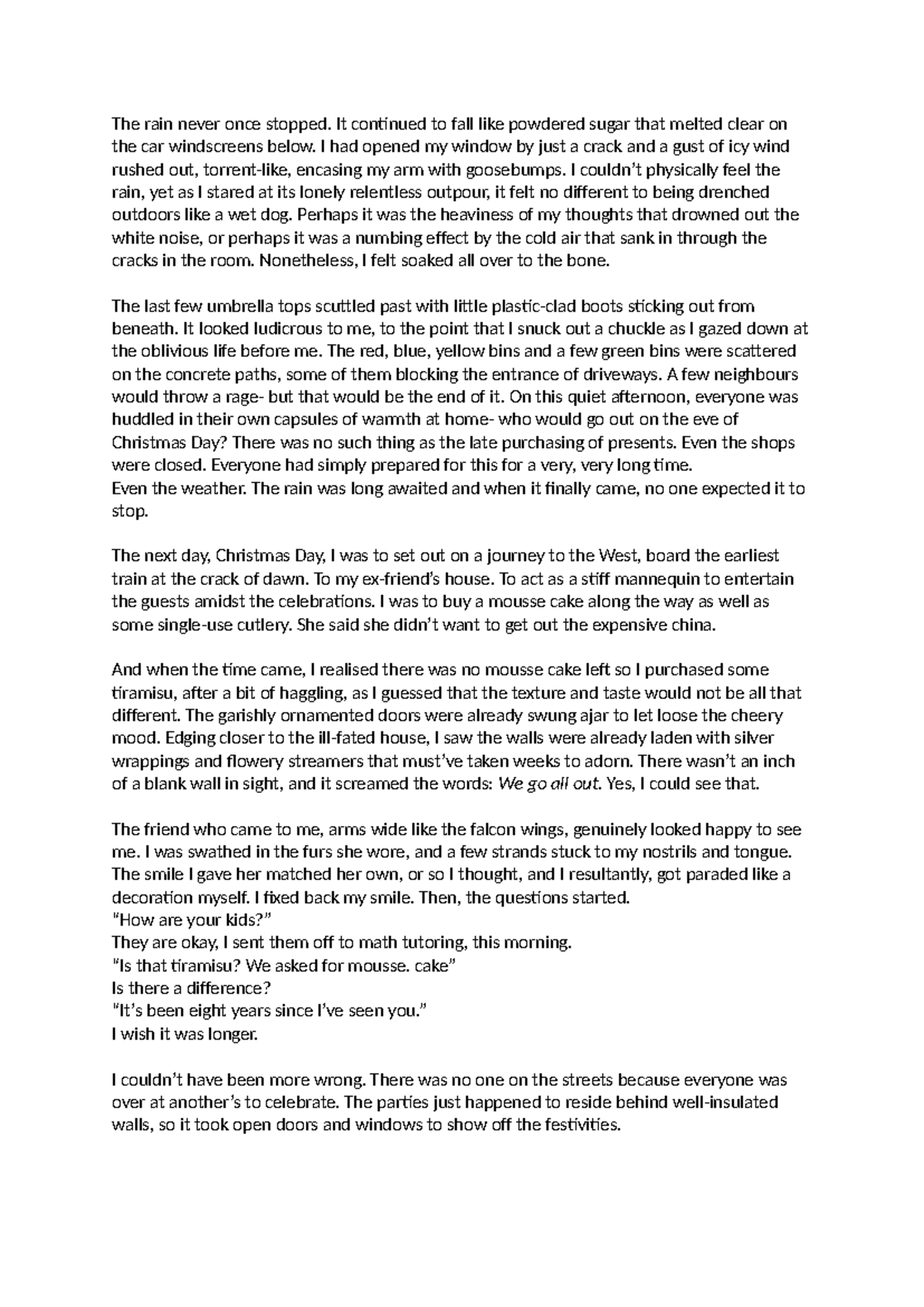 Reflections on a Rainy Christmas Eve: A Personal Narrative - Studocu