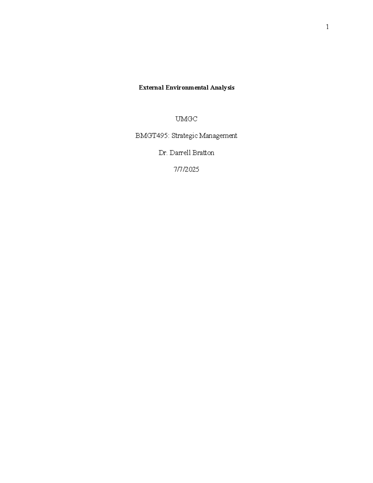 External Environmental Analysis for UMGC BMGT495: Strategic Management ...