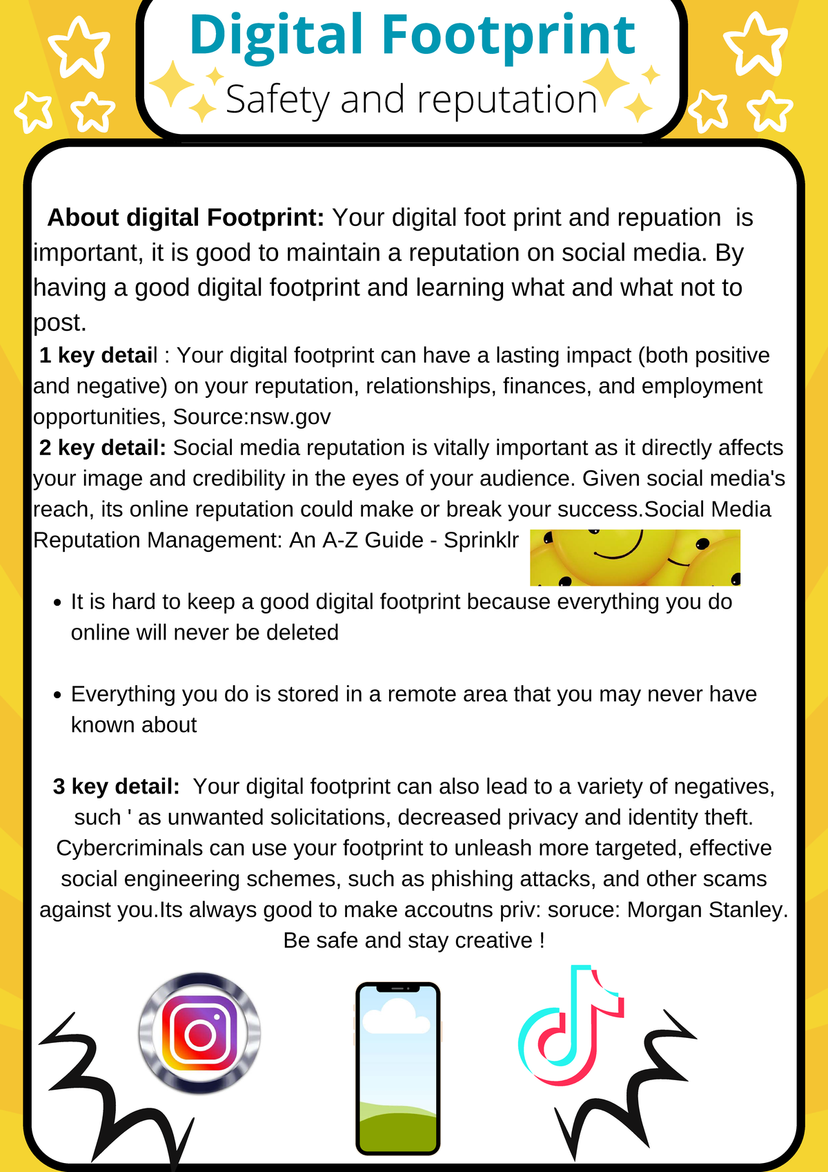 Yellow Illustrative Attention Poster - About digital Footprint: Your ...
