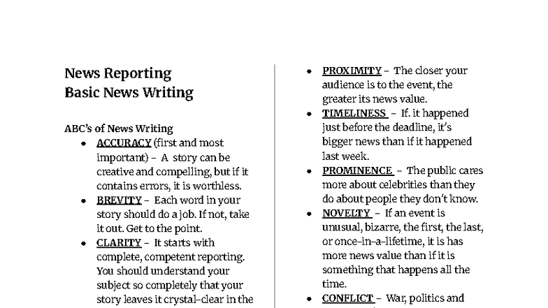 News Writing Essentials: Accuracy, Brevity, and Clarity - Studocu