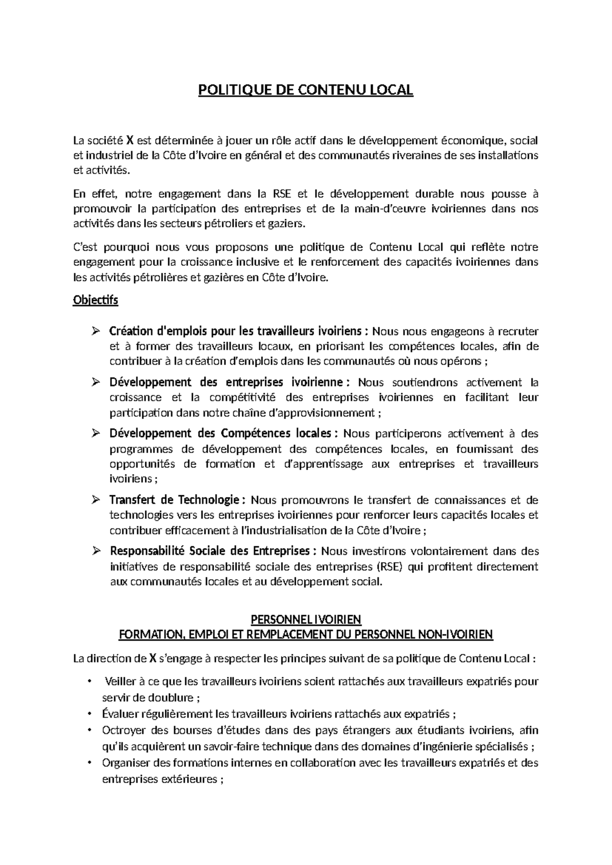 Politique de Contenu Local en Côte d'Ivoire pour le Développement ...