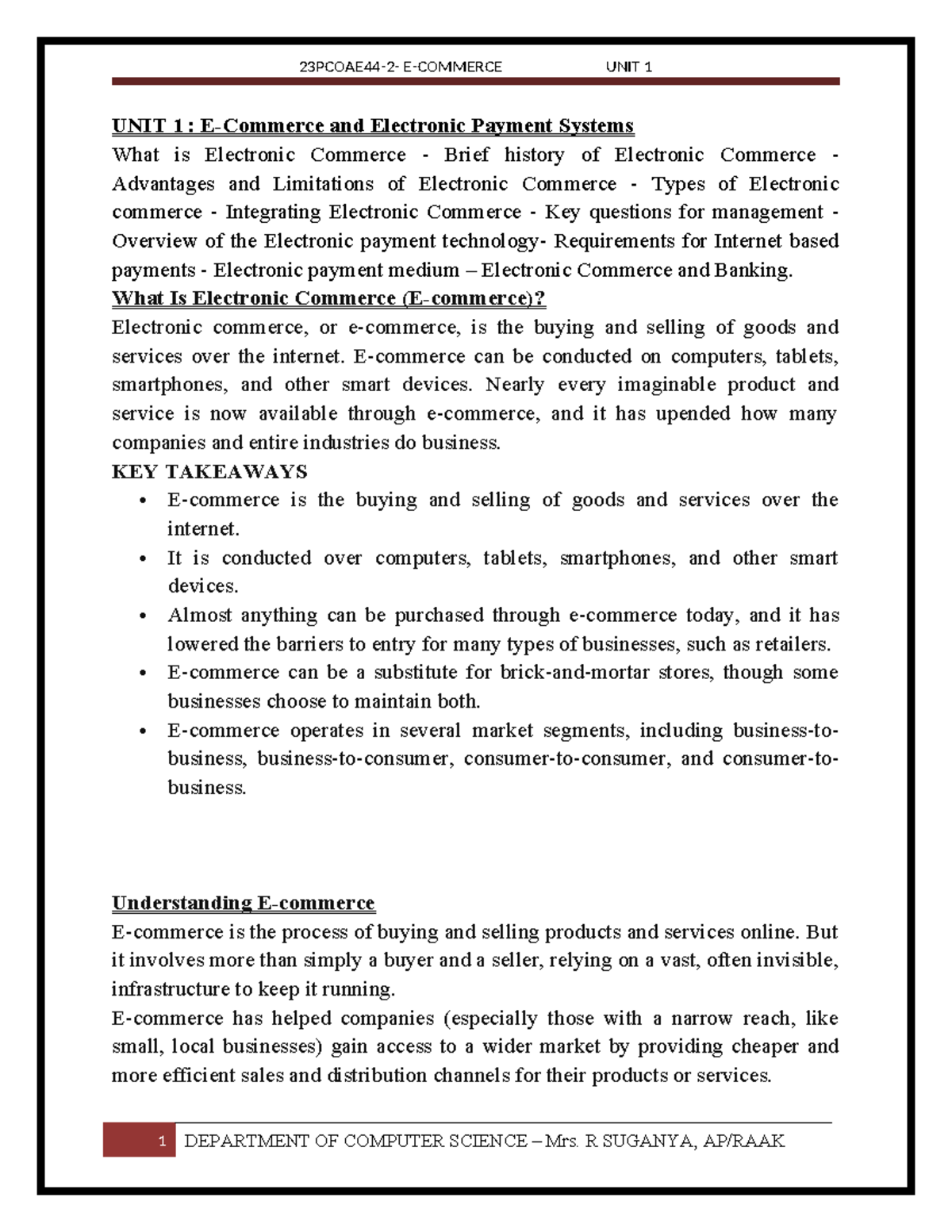ECOM 101 - Electronic Commerce & Payment Systems Overview Notes - Studocu