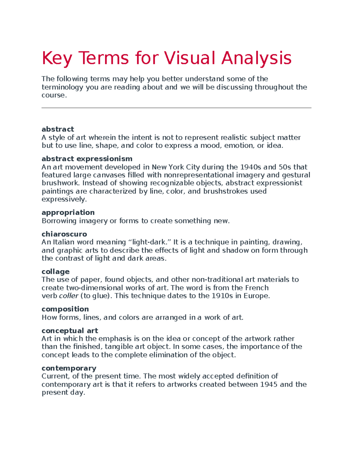 Key Terms for Visual Analysis: Gender and Race Vocab - Studocu