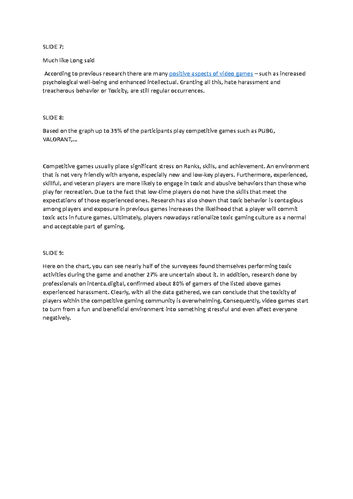 Presentation about game and its mental affection - brief script for 3 ...