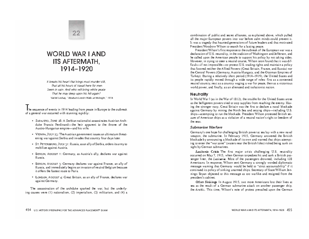 AMSCO APUSH 22: Understanding U.S. Neutrality in World War I - Studocu