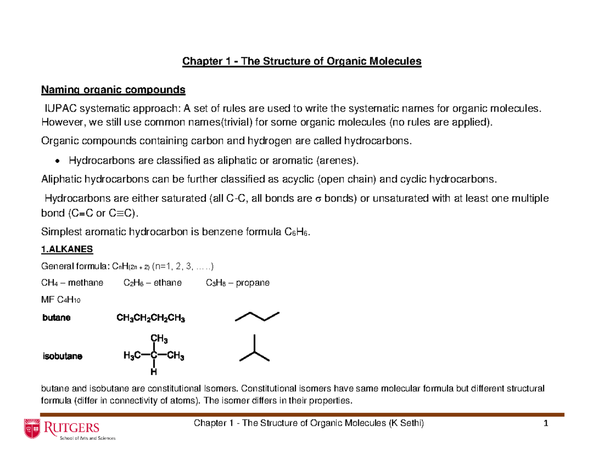 Chapter 1 - Pre notes - Chapter 1 - The Structure of Organic Molecules ...